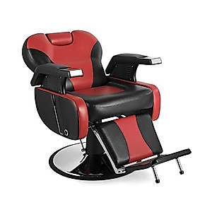 Salonsunny Black & Red Styling Salon Spa Reclining Chair All Purpose Barbering Chair Professional Vintage Heavy Duty Equipment