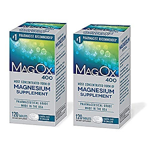 Mag-Ox 400 Magnesium Mineral Dietary Supplement Tablets, 483 mg Magnesium Oxide, Pharmaceutical Grade, 120 Count, (Pack of 2)