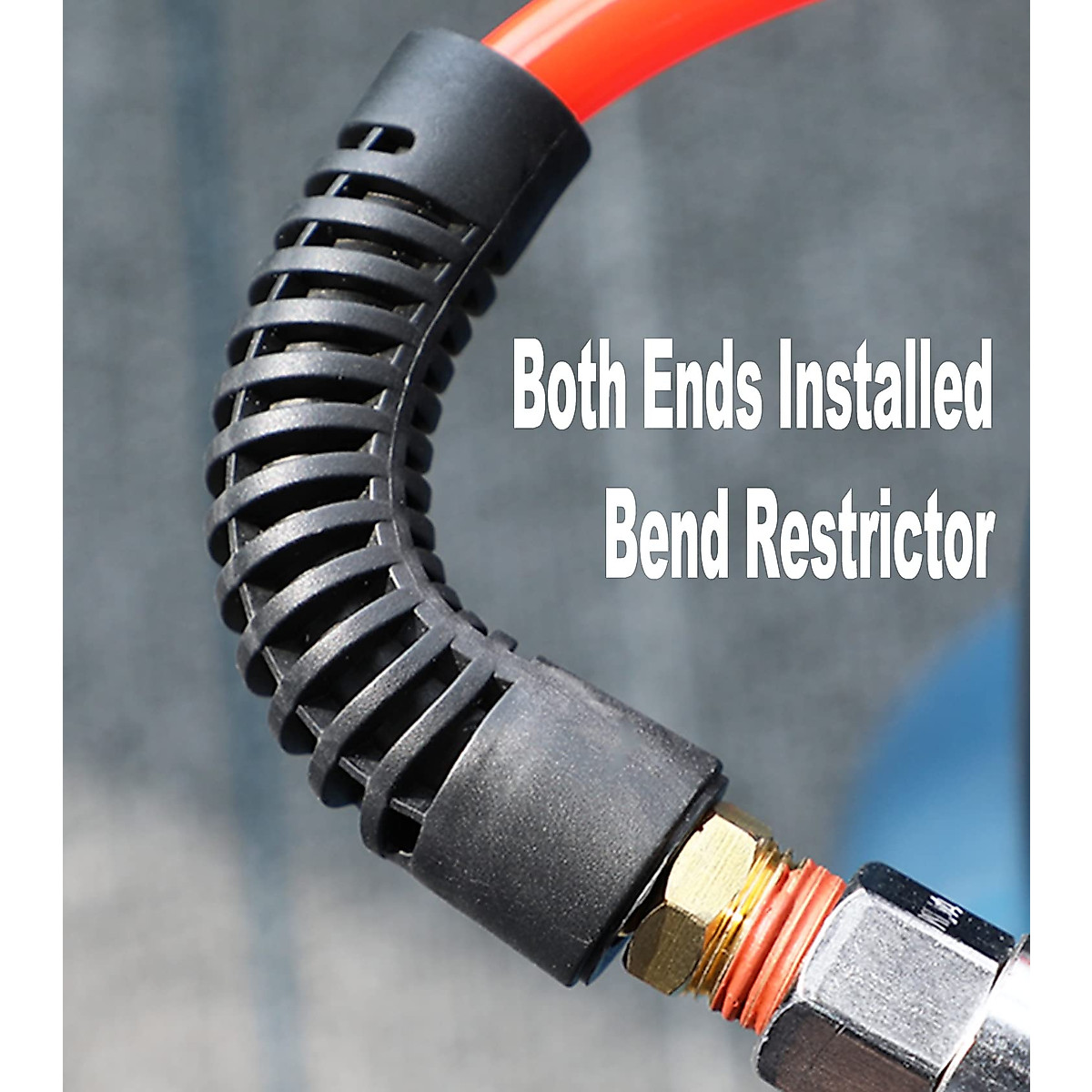 YOTOO Reinforced Polyurethane Air Hose 1/4" Inner Diameter by 100' Long, Flexible, Heavy Duty Air Compressor Hose with Bend Restrictor, 1/4" Swivel Industrial Quick Coupler and Plug, Red