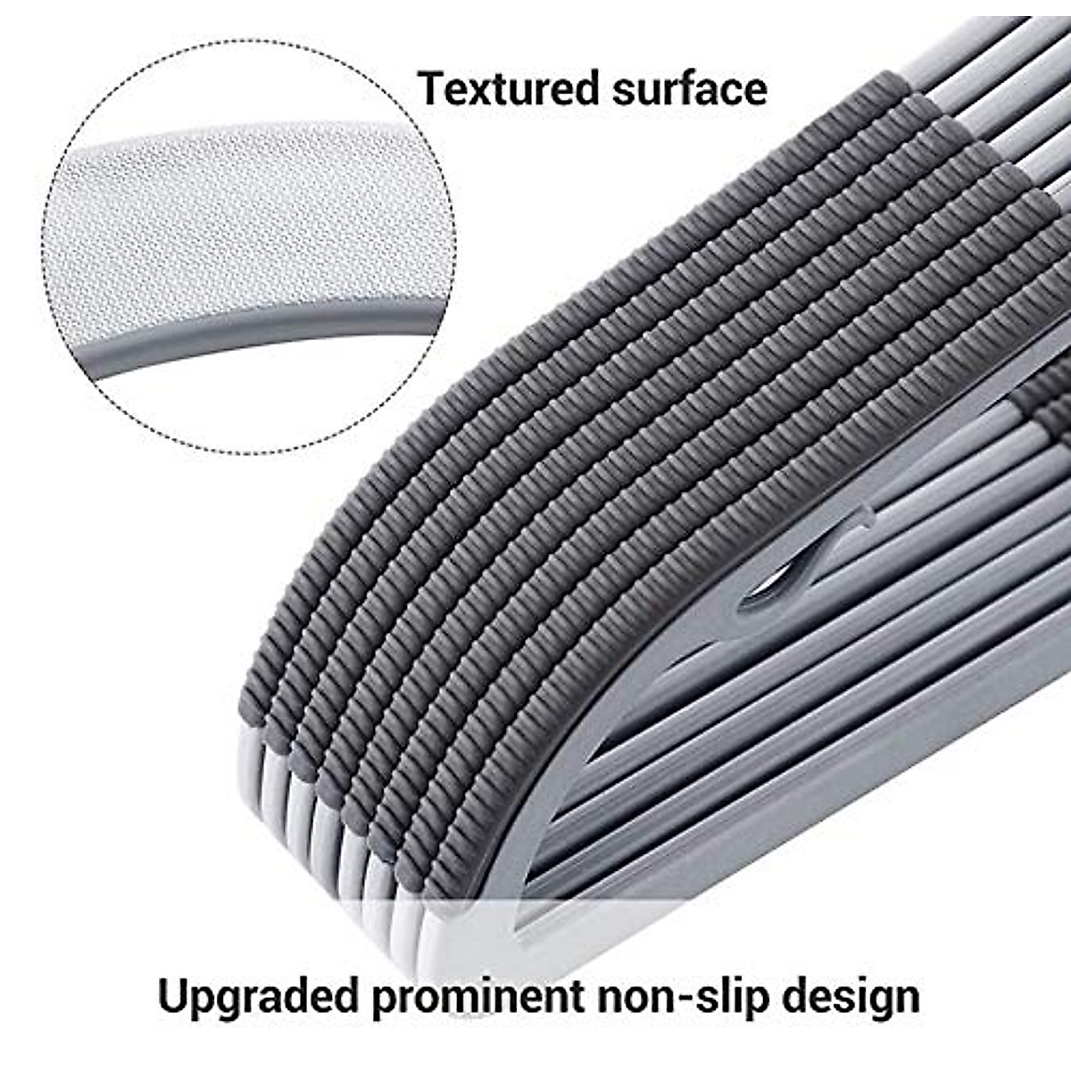 Kang Yuan Plastic Hangers 50 Pack Dry Wet Clothes Hangers Space Saving Coat Hanger, Upgraded Rubber Stripe Non-Slip Pants Hangers, 360° Swivel Hook Clothes Hangers, 16.5 Inches, Gray