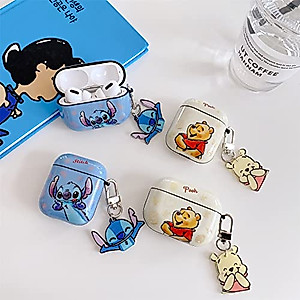 Soft TPU Blue Stitch Case with Charm and Keychain for Apple AirPods Pro AirPodsPro 2019 Model Funny Face Cute Lovely Adorable Kawaii Girls Kids Women