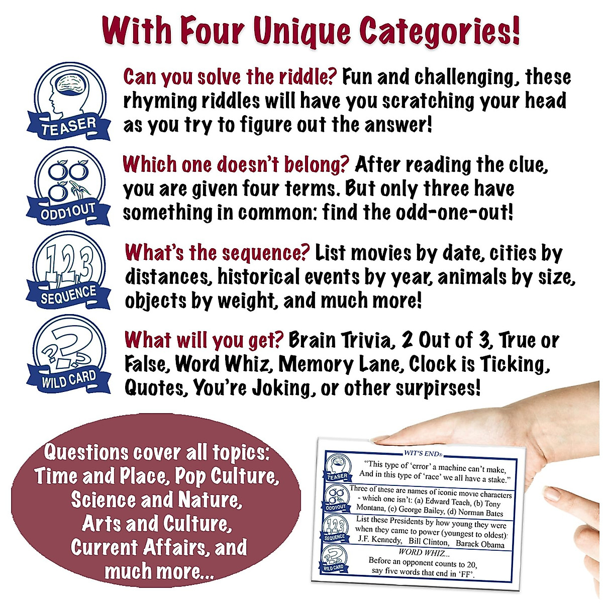 Wit's End - A Mind Challenging Trivia and Brain-Teasing Game That Will Test Players' Wits & Knowledge - for Adults & Family