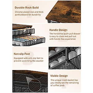 MOOACE Coffee Pod Holder for K Cup Holder Drawer Holder, Coffee Pod Drawer For Counter, 2 Tier K-Cup Storage With Sliding Baskets, 72 Capacity Pods Organizer Cups Capsule for Coffee Station, Black