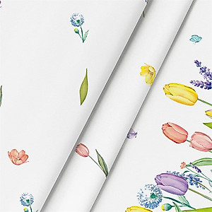 Horaldaily Spring Summer Tablecloth 60x84 Inch, Easter Watercolor Wild Flowers Tulip Lavender Blooming Floral Table Cover for Party Picnic Dinner Decor