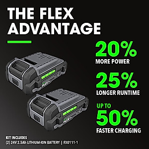 FLEX 24V Brushless Cordless 4-Tool Combo Kit: Drill Driver, Impact Driver, Reciprocating Saw, Work Light with (2) 2.5 Ah Lithium Batteries and 160W Fast Charger - FXM401-2A