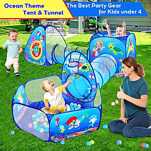 5pc Baby Ball Pits for Toddlers, Kids Play Tent and Play Tunnel, Children Indoor Outdoor Playhouse with Crawling Toys, Boys and Girls Best Birthday Gifts (Balls Not Included)