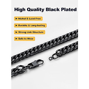 U7 Men Black Choker Chain 18 Inch Hip Hop Style 12MM Wide Chunky Franco Curb Chain Necklace