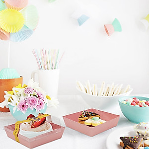 Lainrrew Festive Pink Mini Cupcake Box, 50 Pcs, 4.5 Inch, Clear Plastic, Mooncake Box, Muffin Holder, Wedding/Birthday Dessert Containers