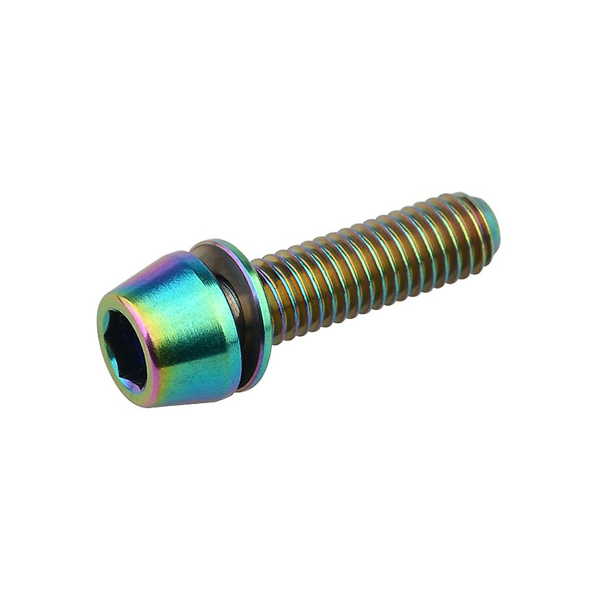 Wanyifa Titanium Ti Allen Hex M5x16 18mm Tapered Head Bolt with Washer Screw for Bicycle Stem Parts Pack of 6 (Ranibow, M5x18mm)