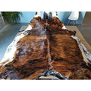 ecowhides | Genuine Cowhide Rug, Cowskin, Brindle White Belly, Western Home Decor, Premium Quality, Living Room Accessories, (X-Large) 7 x 6 ft