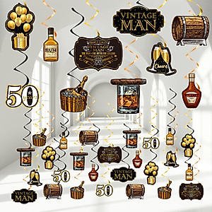 47 PCS Vintage Man Birthday Party Decoration Aged to Party Supplies Vintage Man Theme Hanging Swirls Vintage Party Single Hanging Swirls for Men 50th Birthday Cheers Party