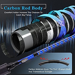 One Bass Fishing Rod and Reel Combo, IM7 Graphite 2 Pc Blank Baitcasting Combo, Spinning Rod with SuperPolymer Handle- 6'6" Casting Combo with Right Handed Reel- Blue
