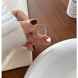 Vintage Dangle Heart Sterling Silver 925 Open Statement Rings for Women Girls Adjustable Love Heart Engagement Promise Rings Wedding Finger Band Fashion Jewelry Gifts BFF