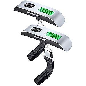 Fosmon Digital Luggage Scale (2 Pack), LCD Display Backlight Temperature Baggage Scale w/ 110lbs Capacity, Portable Stainless Steel Hanging Luggage Weight Scale w/ Tare Function for Travelers - Silver