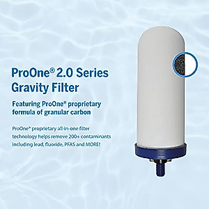 ProOne Big+ Stainless-Steel Gravity Water Filter System, 3-Gallon Water Capacity, Countertop Water Dispenser for Home, Camping, and Travel