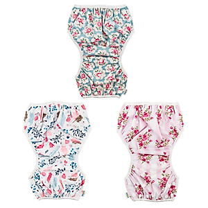 Babygoal Reusable Baby Girl Swim Diapers 3 Pack - Adjustable Washable for 0-8 Months Infants - Ideal for Swimming Lessons - Flower Design
