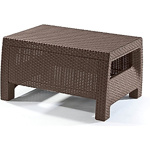 Keter Corfu Coffee Table Modern All Weather Outdoor Patio Garden Backyard Furniture, Brown
