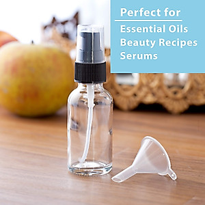 JUVITUS 1 oz / 30 ml Clear Glass Boston Round Bottle with Black Treatment Pump + Funnel (12 Pack)