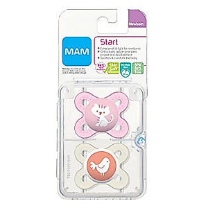 MAM Original Start Newborn Baby Pacifier, Best Pacifier for Breastfed Babies, Sterilizer Case, Girl , 0-3 Months 2 Count (Pack of 1)
