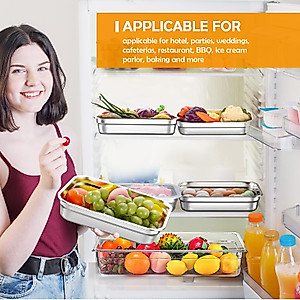 Suttmin 8 Pcs Stainless Steel Food Storage Containers with Lids Hotel Pans Chicken Food Grade Pans Metal Meal Food Containers for Restaurant Stackable Kitchen Freezer Buffet(2.6 Inch Deep)