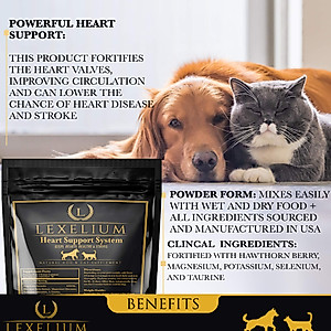 Lexelium Heart Supplement for Dogs and Cats - Provides Cardiovascular & Circulatory Support & Keeps Hearts Healthy with Taurine – Optimizes Heart Function & Circulation - Easy to Mix Powder - 200g