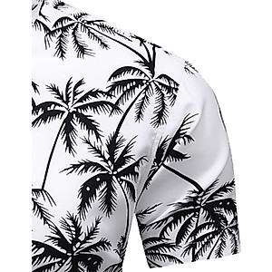LEFTGU Men's Printed Beach Hawaiian Button-Down Slim fit Dress Shirt (White 9019, Medium)