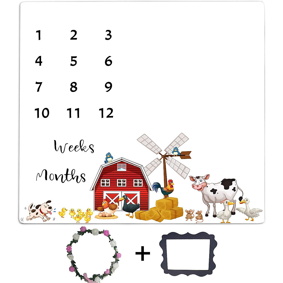 Baby Monthly Milestone Blanket Newborns Photo Props Shoots Backdrop Personalized Farm House Animals Photography Growing Infants Toddlers Swaddle Blanket 48"x48" BTZDLU124