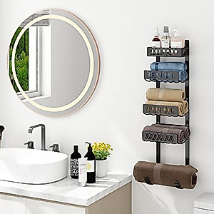 GALLIS Towel Racks for Bathroom Wall Mounted, Metal Towel Holders for Rolled Towels, Bath Robes and Yoga Supplies, Towel Storage Organizer for Spa, Salon, RV, Black
