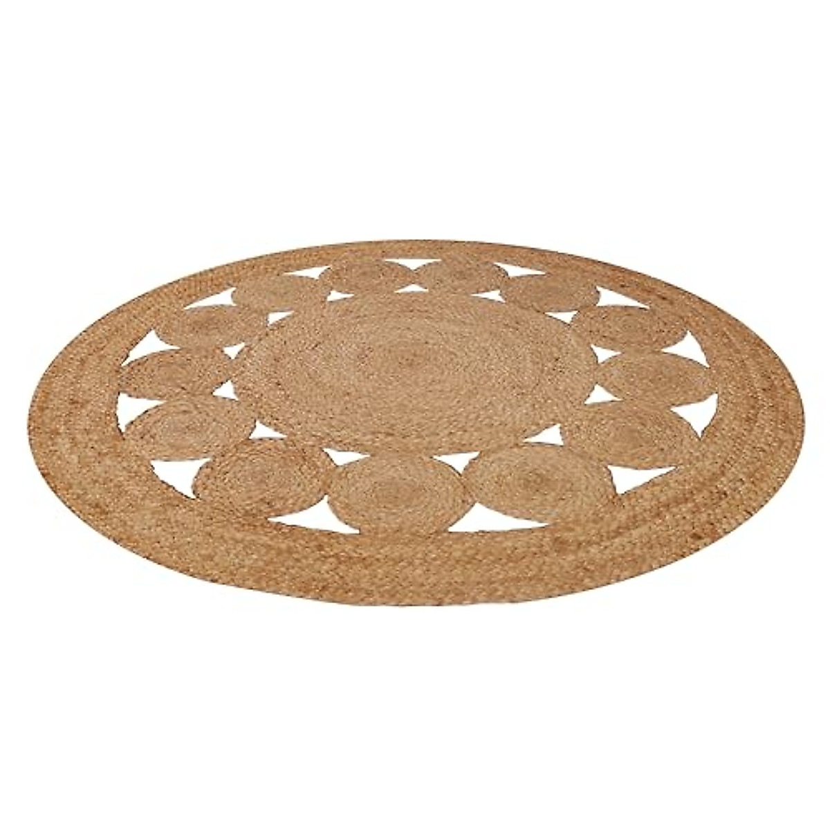 Tepo Round Jute Rug 3 ft, Braided Area Rug for Kitchen, Living Room and Bedroom, 100% Natural Rustic Hand Woven Rug, Round Woven Rug