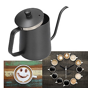 ELINP Goose Neck Electric Kettles, 600ml 304 Stainless Steel PTFE Coffee Kettle with Black Handle Narrow Mouth Coffee Pot for Home