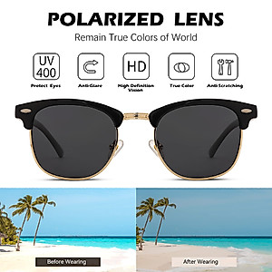 Pro Acme Classic Semi Rimless Polarized Sunglasses with Metal Rivets (Black/Gold Rimmed)