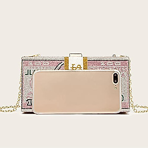 LETODE Women Dollars Money Clutch Evening Bag Rhinestone Handbags Crystal Clutch Purse Bling Wedding Cocktail Party(1-Pink color)