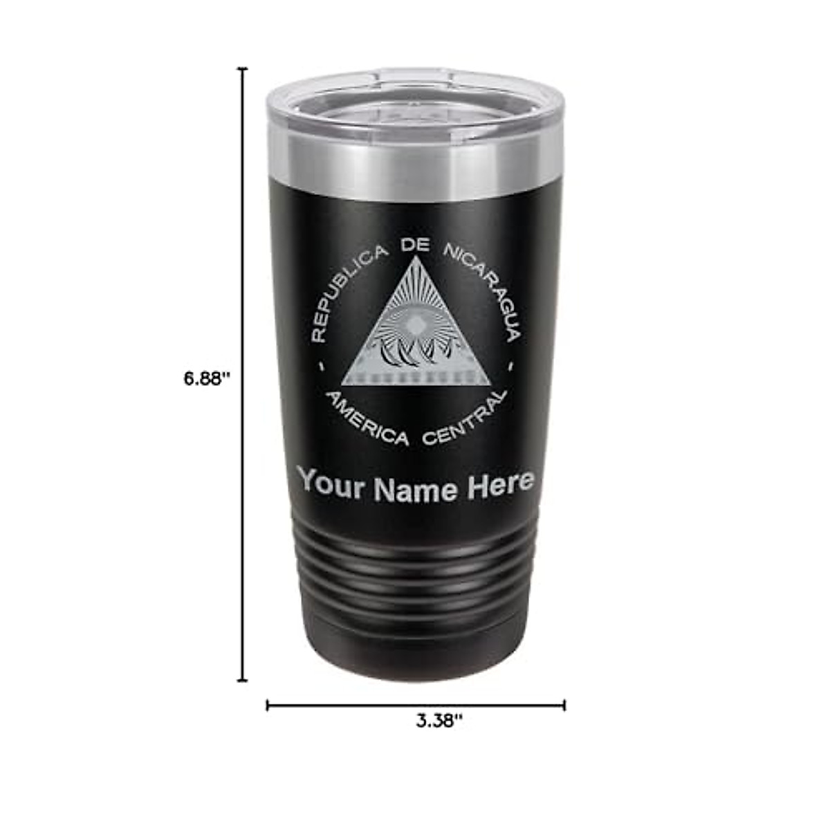 LaserGram 20oz Vacuum Insulated Tumbler Mug, Flag of Nicaragua, Personalized Engraving Included (Black)