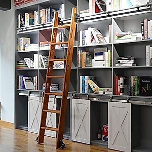 Sliding Barn Door Rail Rolling Library Ladder Hardware Kit, Round Tube Library Ladder Closet Set Carbon Steel Rolling Full Set Track Kit (No Ladder) - Black (Size : 6.6ft/200cm Track Kit)