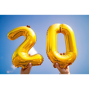 [10] 16" Number Gold Foil Balloons 0-9 set, Mylar Aluminum Hanging Numbers for Graduation Birthday Party Decorations Christmas New Year eve (10 Pcs)