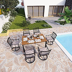 PHI VILLA Metal Patio Dining Det 6,7 Piece Metal Outdoor Dining Table Set - 1 Rectangle Expanding Dining Table and 6 Swivel Chairs Garden Outdoor Chairs
