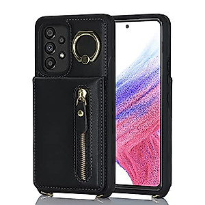 Jaorty Samsung Galaxy A53 5G Phone Case for Women with Card Holder,Samsung A53 Case Wallet Crossbody Lanyard with Strap,Credit Card Slots Kickstand Case with Ring Holder,6.5 Inch,Black