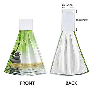 Spa Zen Basalt Rocks Bamboo Kitchen Hand Towels 2 Pieces Magic Sticker Hanging Loop Dish Cloth Tie Towels Soft Hand Towel for Closet Bathroom Toilet Laundry Room Home Decor