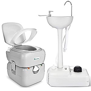 YITAHOME Portable Toilet RV Potty 5.8 Gallon and 17 L Portable Sink Camping Hand Washing Station, for Camping, Boating, Hiking, Trips