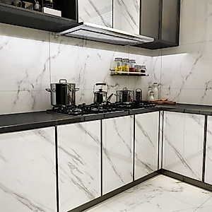 YENHOME 30"X200" White Marble Contact Paper for Countertops Waterproof Self Adhesive Marble Peel and Stick Wallpaper Peel and Stick Countertops for Kitchen Bathroom Cabinet Vinyl Counter Cover Glossy