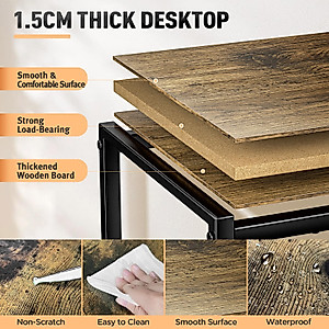 Gimars Upgrade 47” Computer Home Office Desk with Monitor Stand, Rustic Writing Desk with Adjustable Shelves & Large Bookshelf, Easy Assembly Gaming Desk, Spacious, Modren Design for Home Office