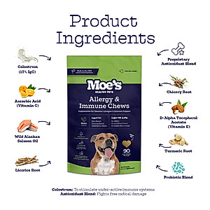 Moe’s Allergy and Immune Support for Dogs-Supports Anti-Itch, Seasonal Allergies & Immunity-Omega 3 Wild Alaskan Salmon Fish Oil - Dog Allergy Treatment, Skin Health- Made in USA- 90 Chews (Chicken)