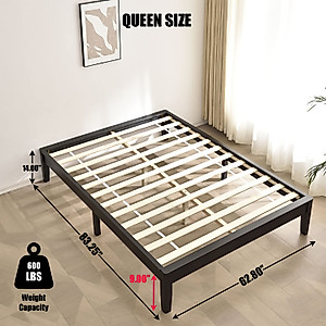 Better Home Products Stella Solid Pine Wood Queen Platform Bed Frame in Black