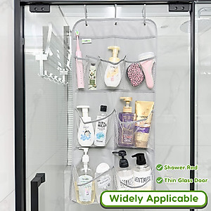 Unjumbly Mesh Hanging Shower Caddy - 8 Pockets to Hold Toiletries, Shampoos, Conditioners, Soaps, Over-the-door Organizer with 3 Metal Hooks for Bathroom, Bedroom, Kitchen, Traveling, RVs, Campers