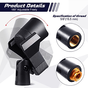 Mic Clips for Stands 4 Pieces Microphone Clip Holder with 4 Adapters Adjustable Microphone Holder Wireless Mic Holder Clamp for Mic Stand with 5/8 Inch Male to 3/8 Inch Female Adapter