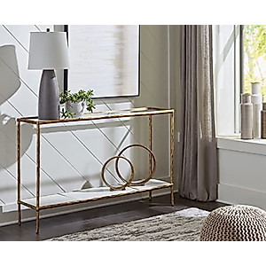 Signature Design by Ashley Ryandale Modern Console Sofa Table, Antique Brass Finish