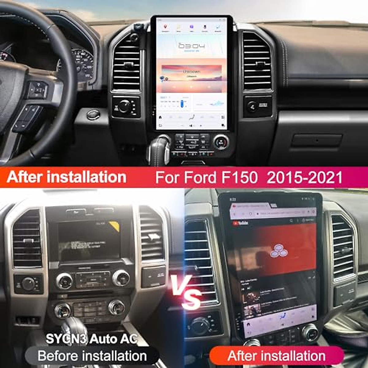 Qualcomm Android 11 Car Radio for Ford F150 F-150 2015-2021 Lobo Wolf Stereo Replacement Head Unit 14.4 Inch IPS Tesla Style Carplay Android Auto Navigation Multimedia Play SYNC3 AUTO AC