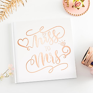 Calculs Bridal Shower Guest Book Miss to Mrs Picture Book Polaroid Blank Pages for Instant Film Rose Gold Bachelorette Party Sign in Book 8.5” Square White Cover Rose Gold Foil Stamping