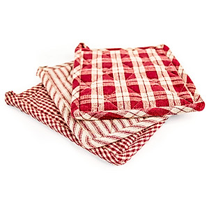High End Home 3 Piece Pot Holder Set - Hot Pads for Kitchen 7 x 8.5 Inch Burgundy Red