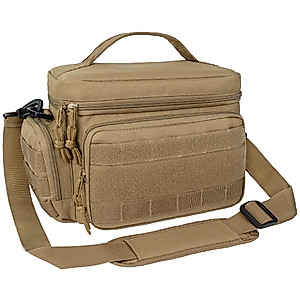 opux Tactical Lunch Box for Men, Insulated Lunch Bag for Men Adult, Large Soft Lunch Cooler with MOLLE Mesh Side Pockets, Heavy Duty Mens Tactical Lunchbox Pail for Work Meal Prep (Tan)